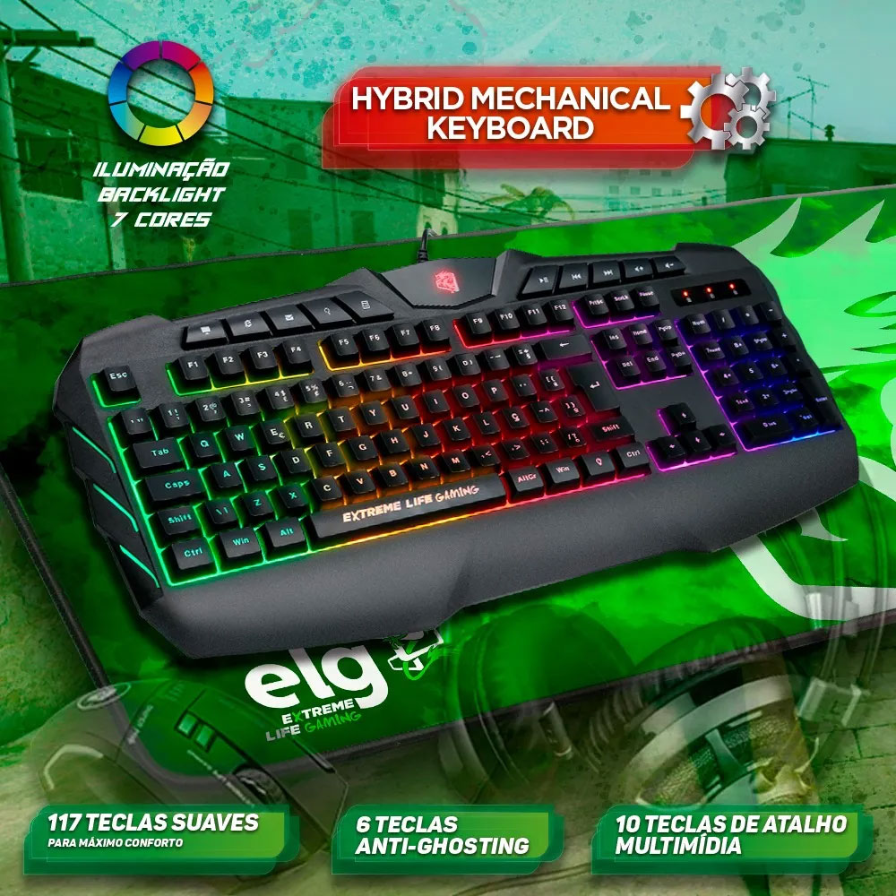 Teclado Gamer Hibrid Mechanical Pulse Fire ELG TGHMPF ABNT - Seven ...