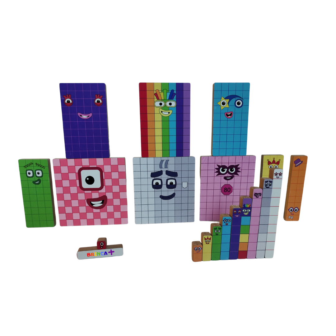 Numberblocks contanto de 1 a 100 Blocos de Madeira 19 pçs Brinca Mais ...