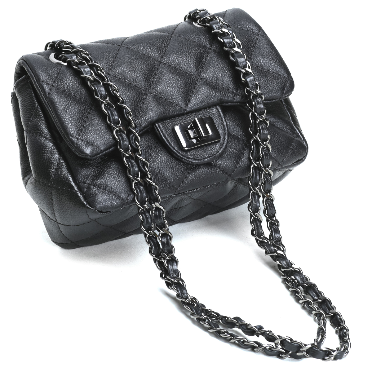 Bolsa Feminina Couro Legitimo Matelassê Mini Bag - Preta C/ Grafite ...