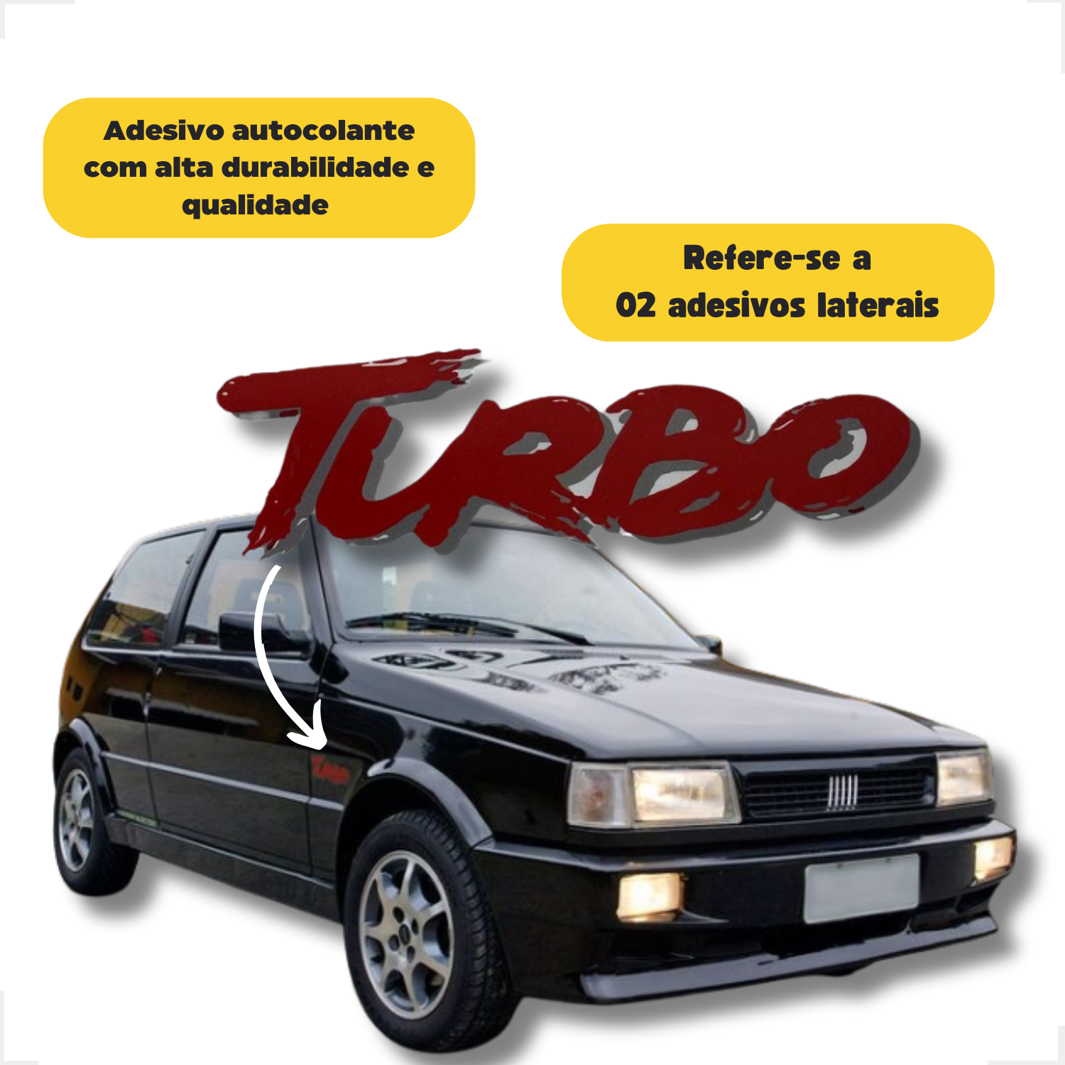 Adesivo Emblema Lateral Turbo do Fiat Uno Turbo 1,4 94 à 96-Vermelho ...