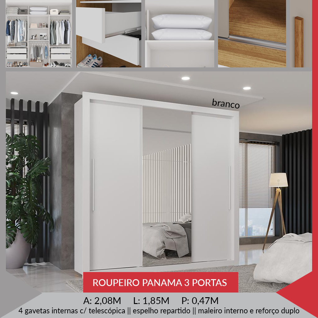 ROUPEIRO PANAMA 3P. C/ ESPELHO - Renovar Eletromoveis