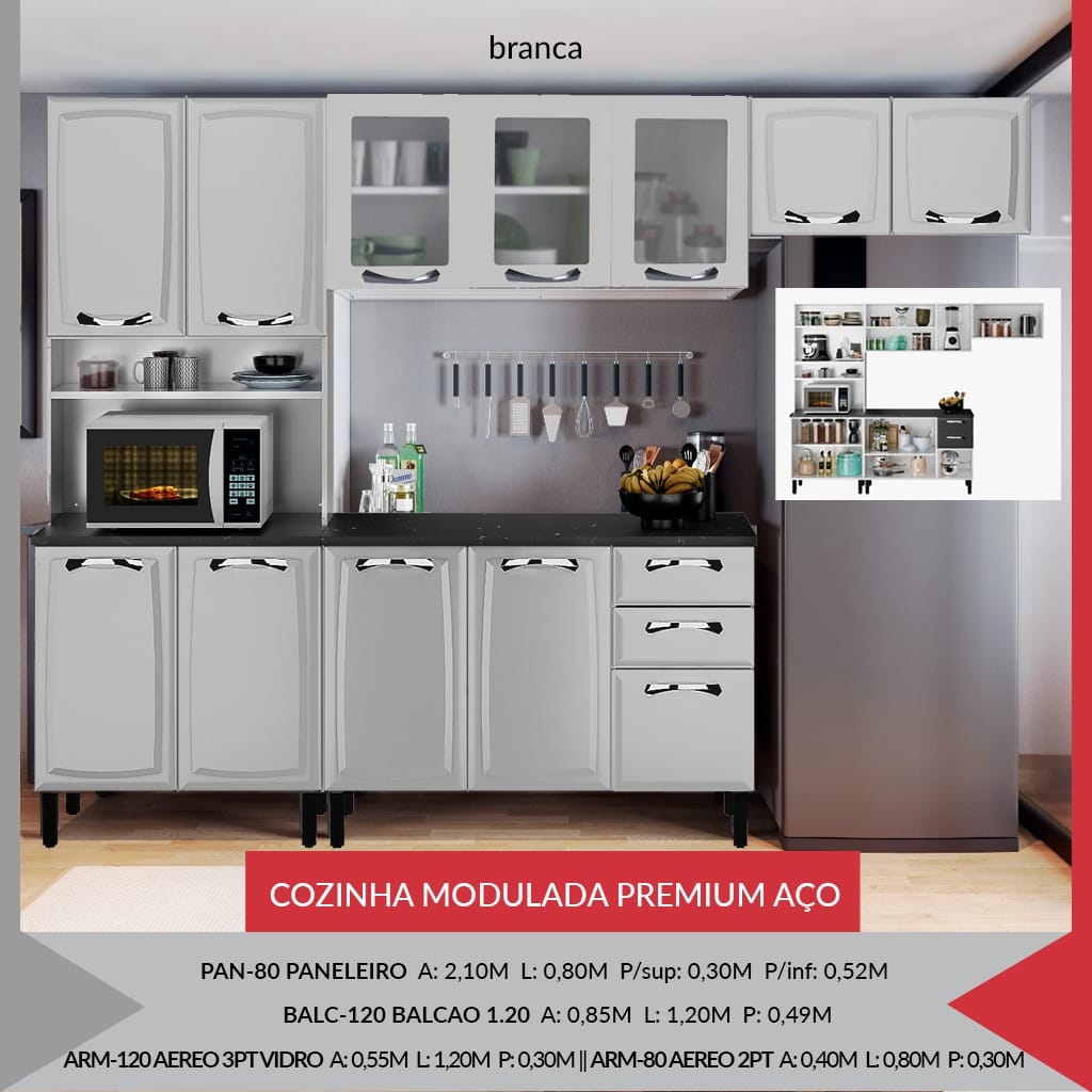 ARM-120 AEREO 3PT PREMIUM - VIDRO - Renovar Eletromoveis