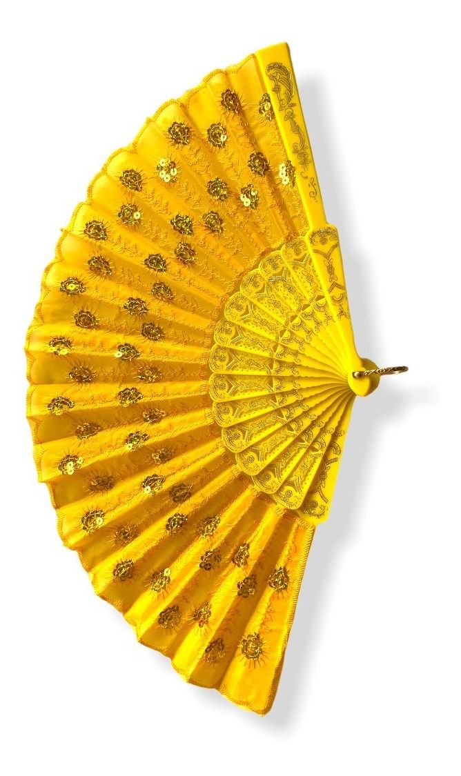 Leque Pomba Gira Cigana Paetê Amarelo Candomblé Umbanda - Loja Salve ...