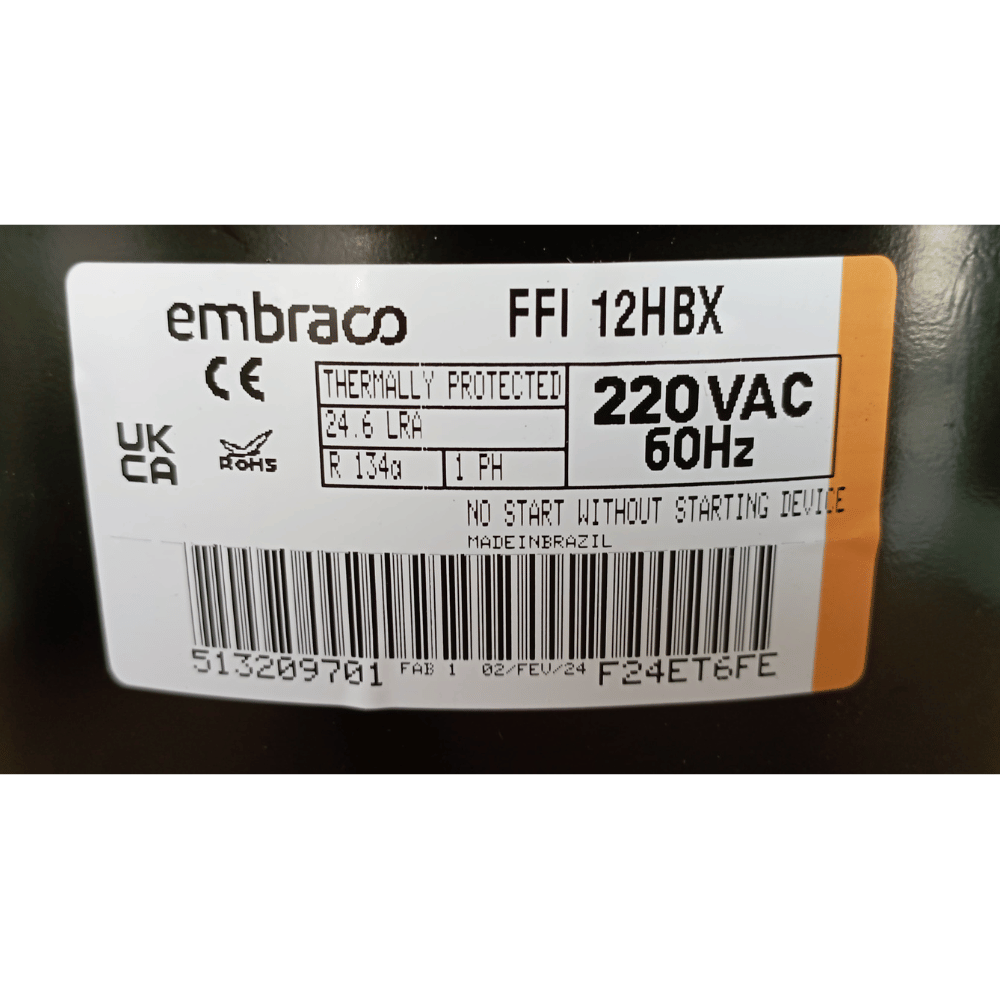 Compressor Embraco 1/3+ FFI12HBX R134A 220V Original - Friolar Peças
