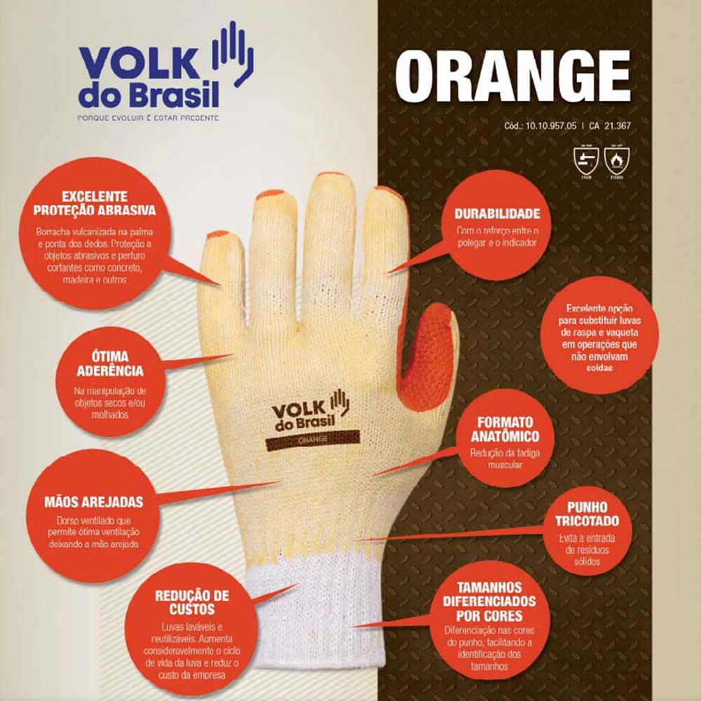 Luva Orange Volk CA 21367 - - Clube do EPI | Site Oficial - EPI's, Uniformes e Ferramentas
