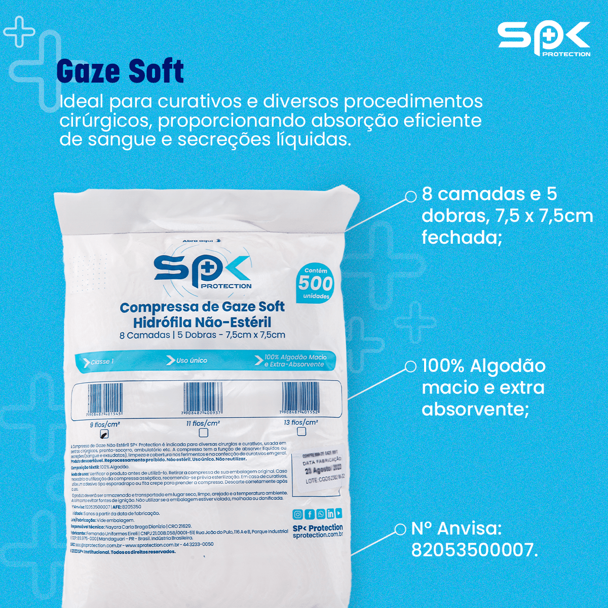 Gaze 9 Fios Hidrófila Não Estéril 500 Unidades - SP