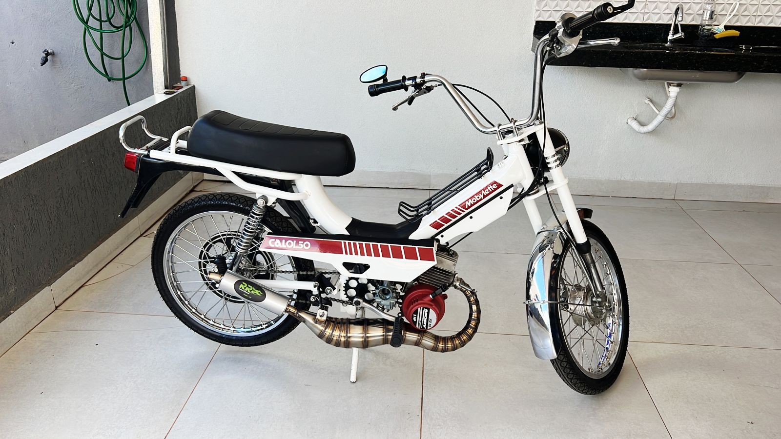 Escapamento Mobilete ninja, média baixa, ponteira externa, bico de unha ...