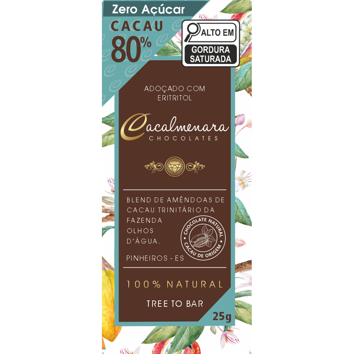 Caixa de Chocolate 80% Cacau ZERO AÇÚCAR - 25g - Cacalmenara Chocolates