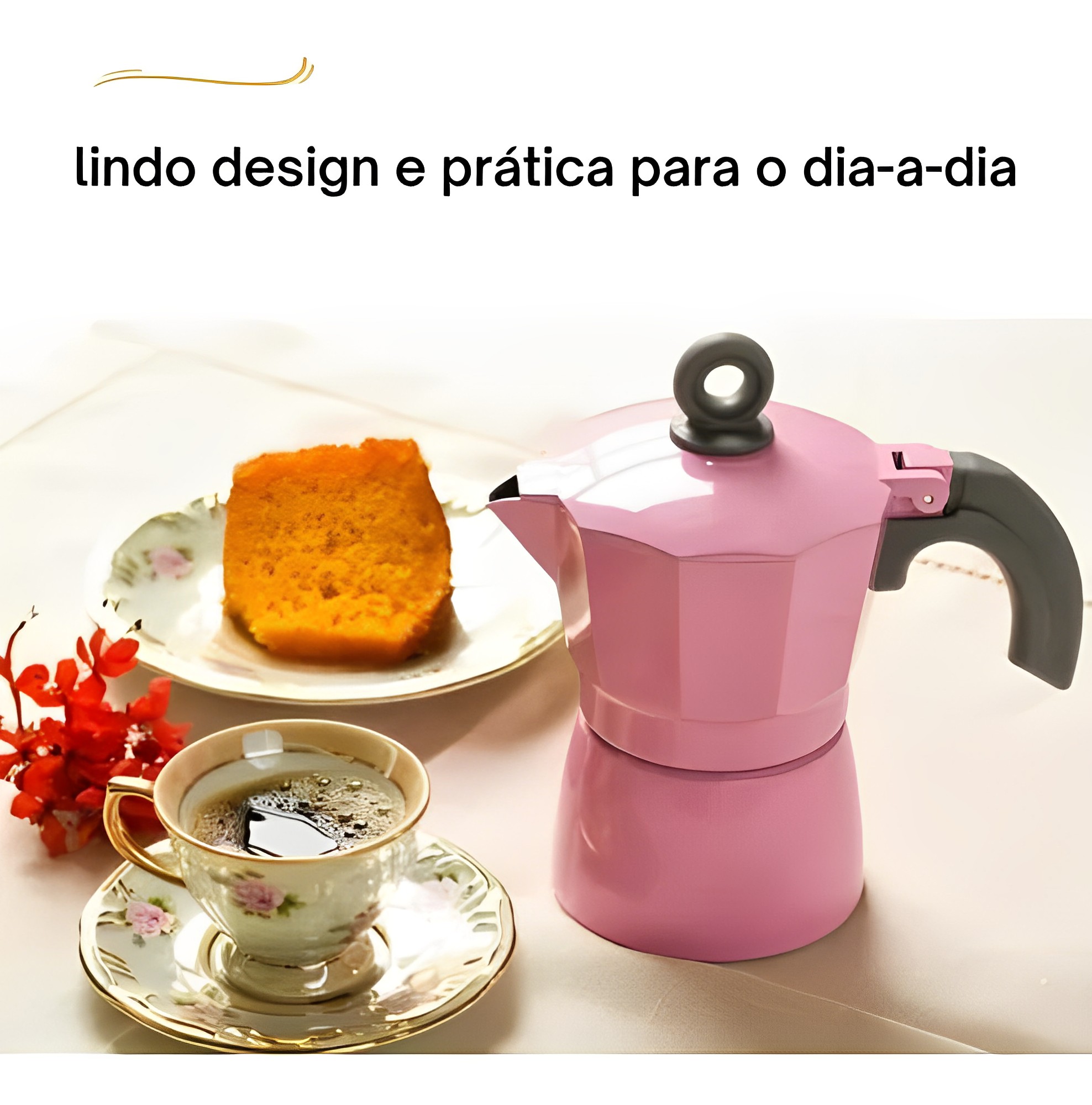 Cafeteira Italiana 3 Xicaras Rosa Alumínio 150ml - A Best Shop - Uma ...