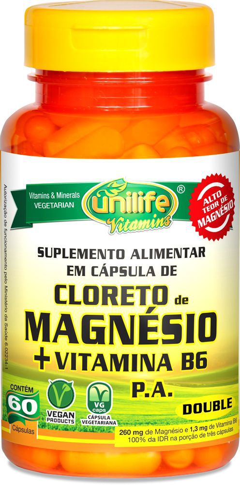 Kit 2 Cloreto de Magnésio P.a. + Vitamina B6 Unilife 60 cáps - Casa Veg - A Casa do Vegano