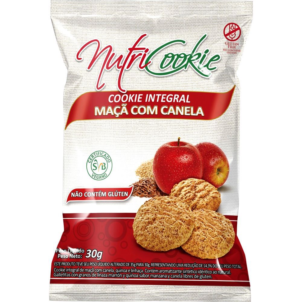 Kit 20 Cookie Integral Maçã Canela Sem Glúten Nutripleno 30g - Casa Veg ...