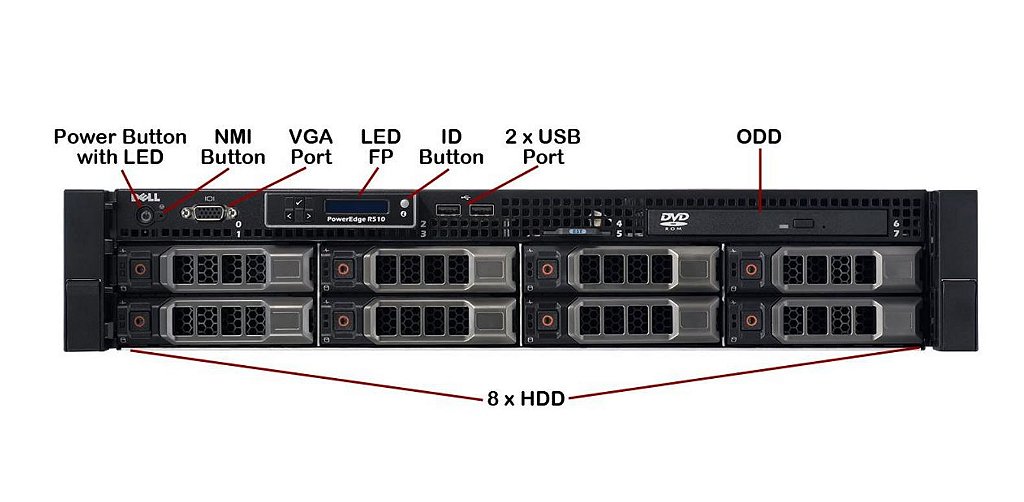 Servidor Dell PowerEdge R510 8B: 1x Xeon 6 core, DDR3 64GB, 2x HD SAS ...