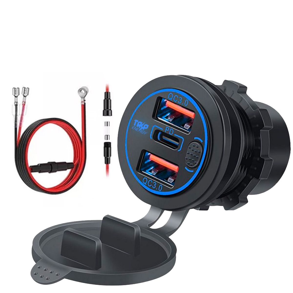 Tomada USB Tripla Veicular QC 3.0 e PD 20W 3 Saídas Base 12V e 24V Para ...