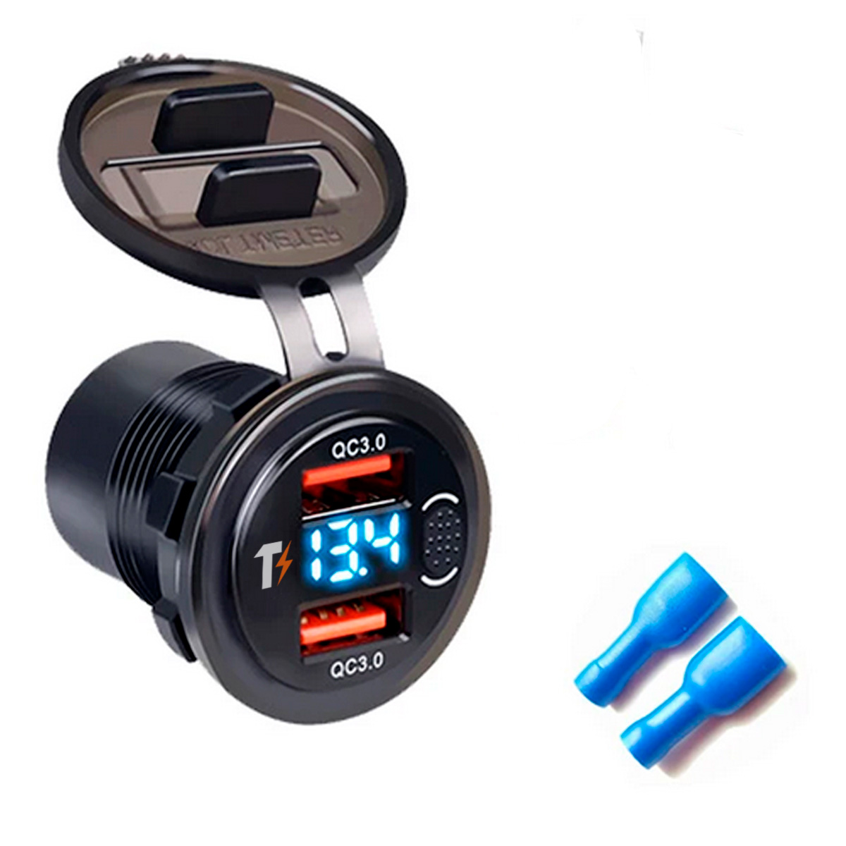 Tomada Veicular USB Turbo Com Voltímetro QC 3.0 Dupla Carregador ...
