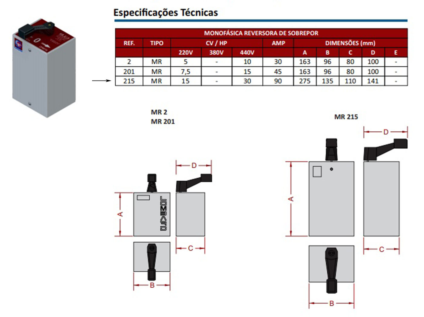 Chave Reversora Lombard 90A MR215 Monofásica - A Instaladora