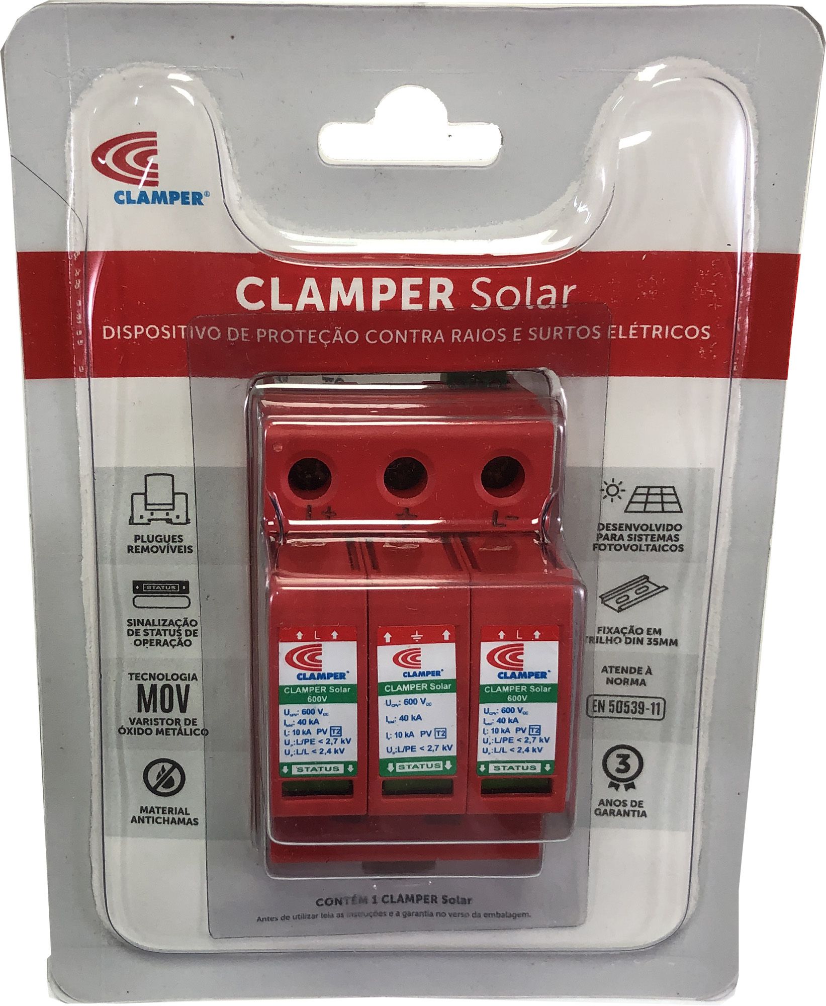 Protetor Surto Dps Solar Clamper A.Raio 40ka 600v 3 P S/rem - A Instaladora