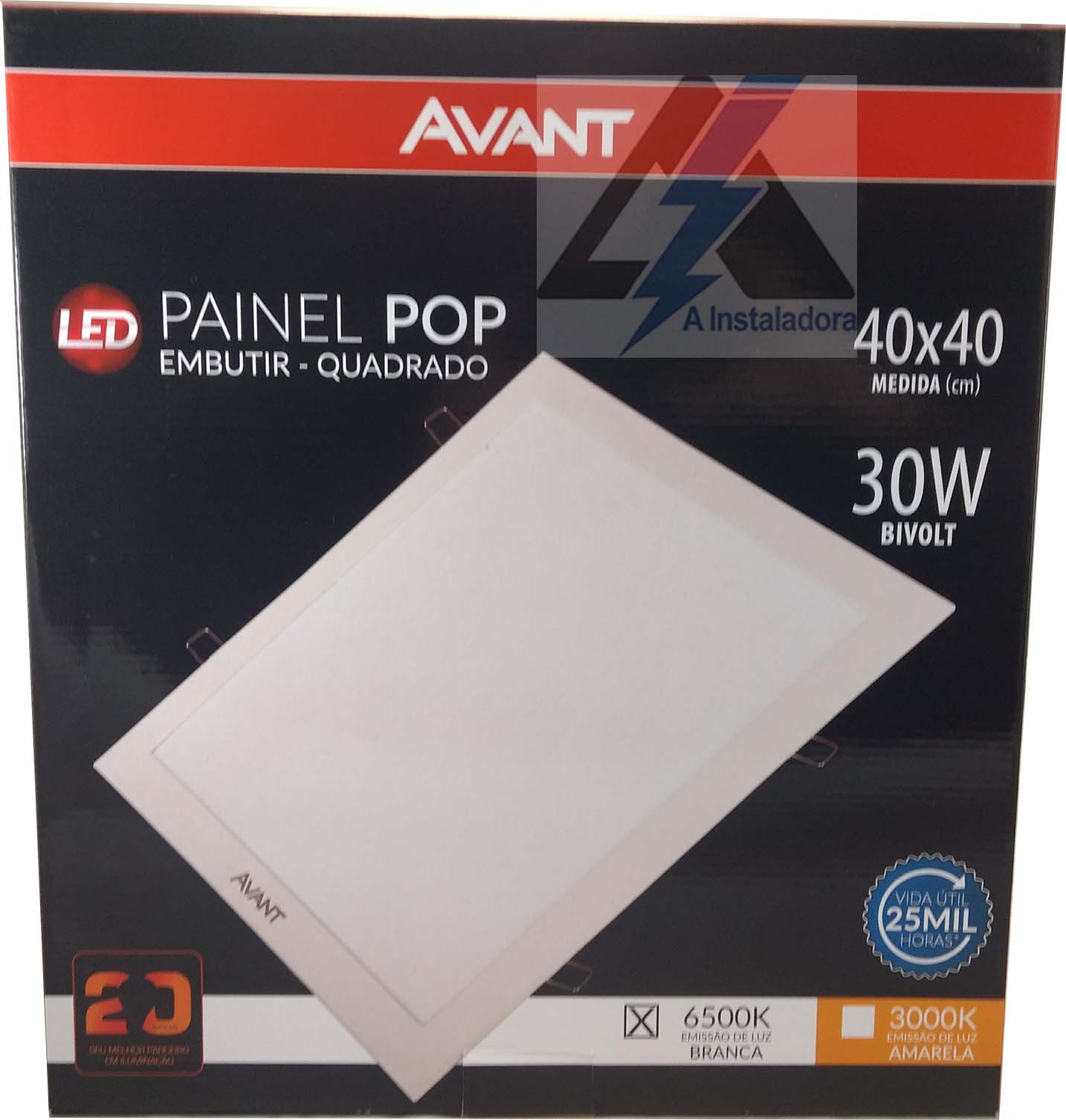 Painel led embutir Quadrado 30w Avant - A Instaladora