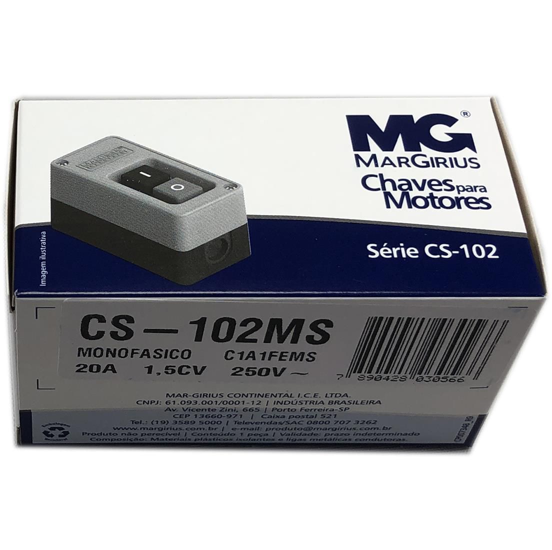 Chave Liga/desliga 20a Cs-102 Monofásico 250v Margirius - A Instaladora