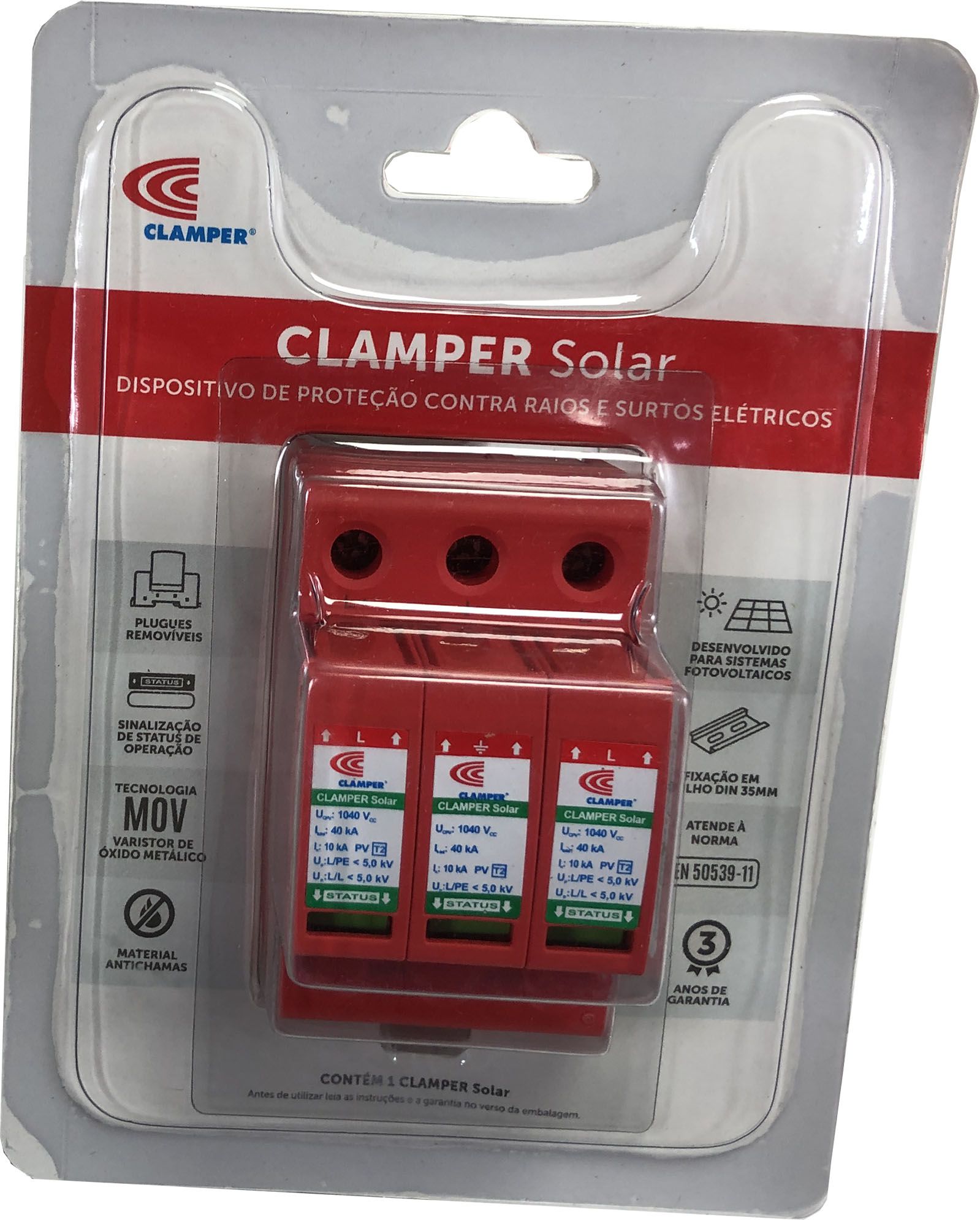 Protetor Surto Dps Solar Clamper A.Raio 40ka 1040v 3 Pólos - A Instaladora