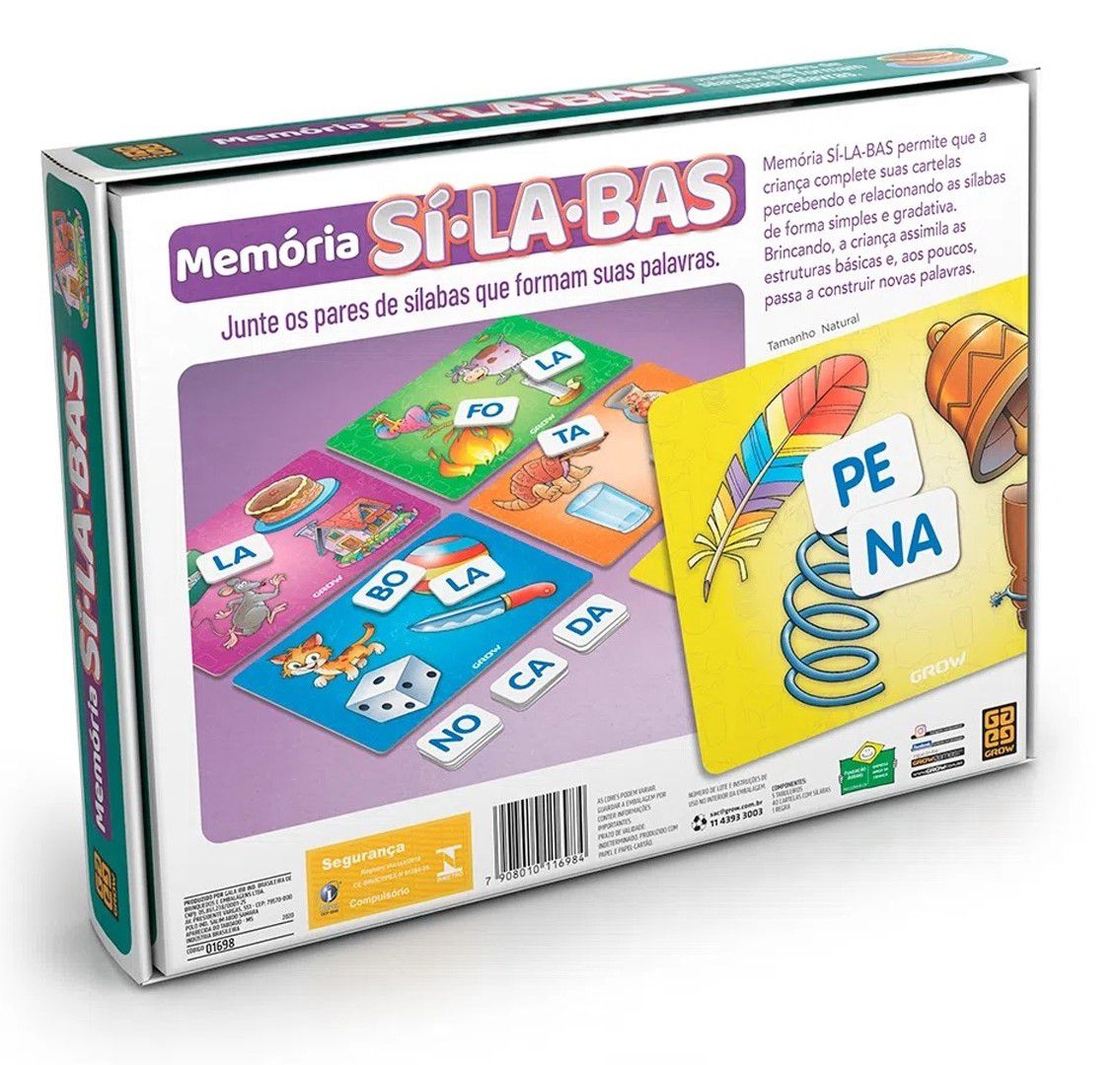 Jogo de Memória Sílabas - Grow | Alternativa Brinquedos - Alternativa ...