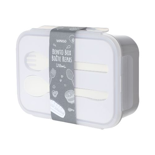 BENTO BOX DE PLÁSTICO COM DIVISÓRIAS, GARFO E COLHER 1200ml. BPA FREE COR BRANCO - Miniso Shop
