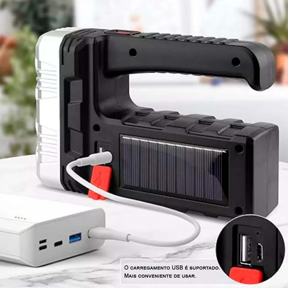 LANTERNA DUPLA LED POTENTE RECARREGÁVEL SOLAR / USB MULTIUSO CAMPING ...