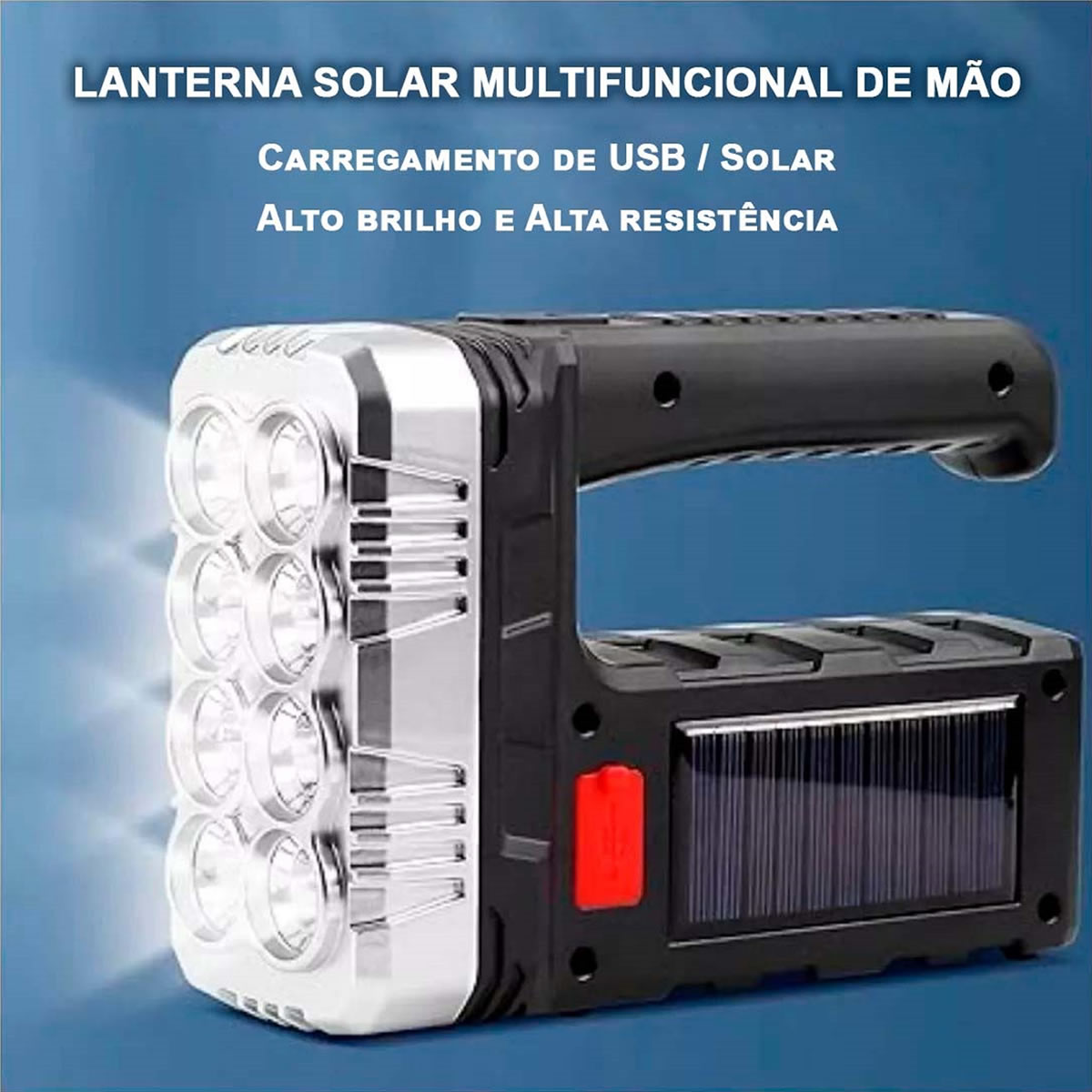 LANTERNA DUPLA LED POTENTE RECARREGÁVEL SOLAR / USB MULTIUSO CAMPING ...