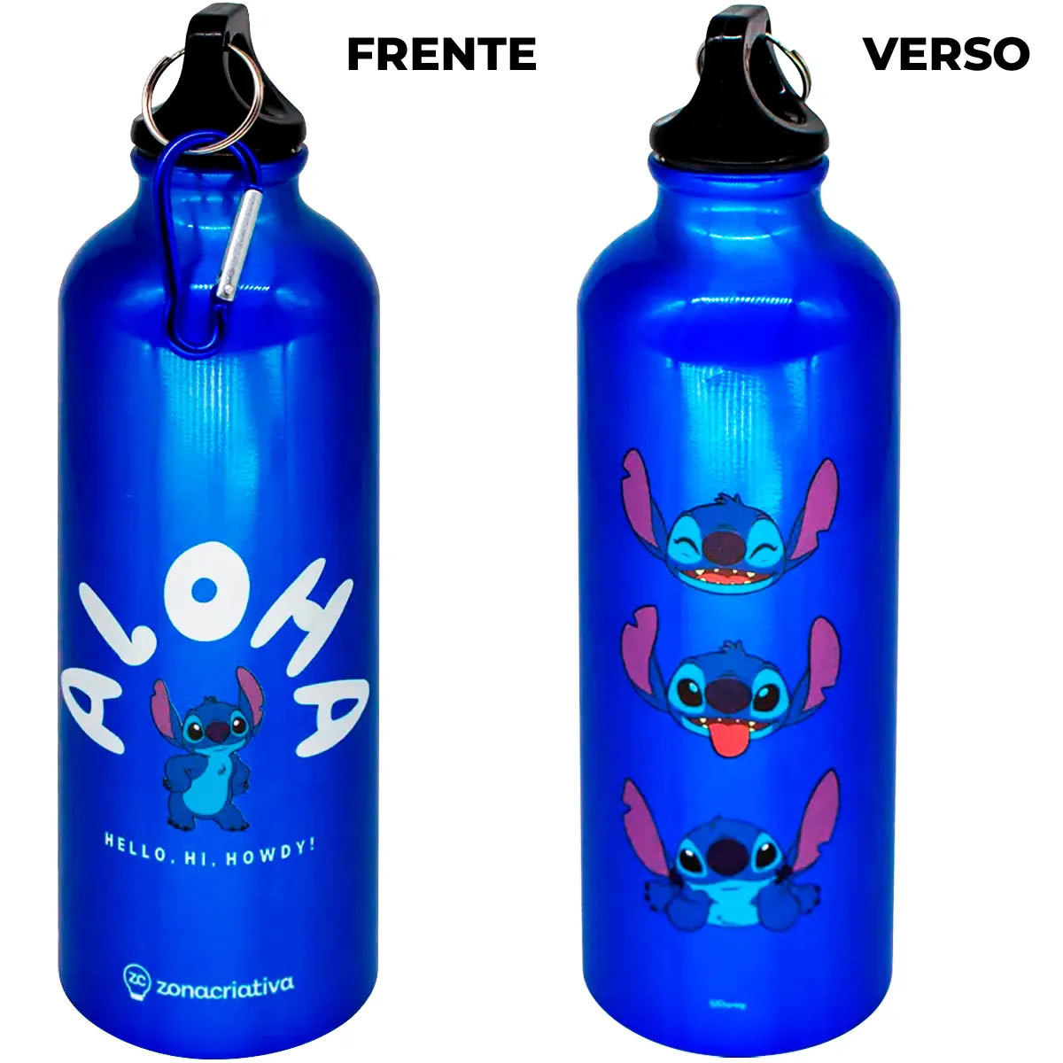 GARRAFA DE ALUMÍNO COM MOSQUETÃO COLEÇÃO DISNEY STITCH ALOHA 500 ML.18 ...