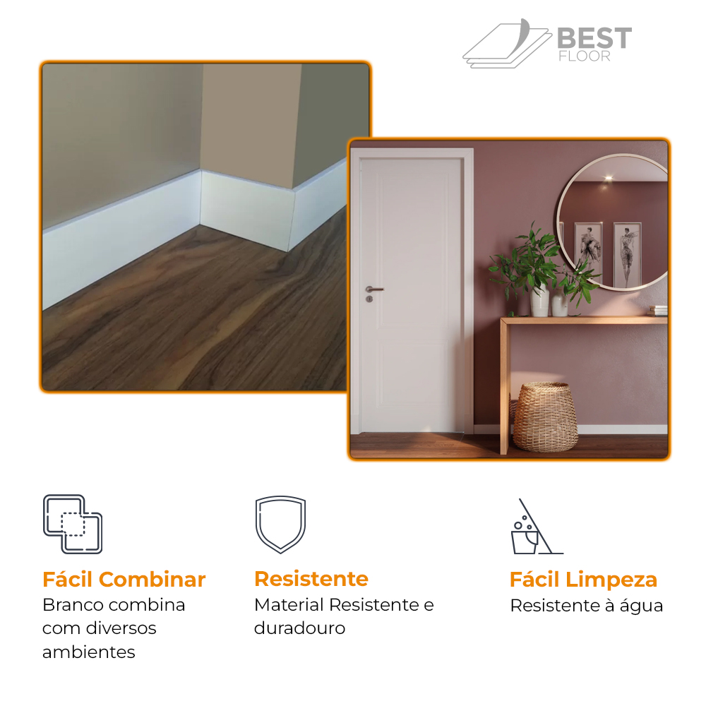 Rodapé Poliestireno Branco Best Floor 10cm com Passa Fio – Barra 2,40 m ...
