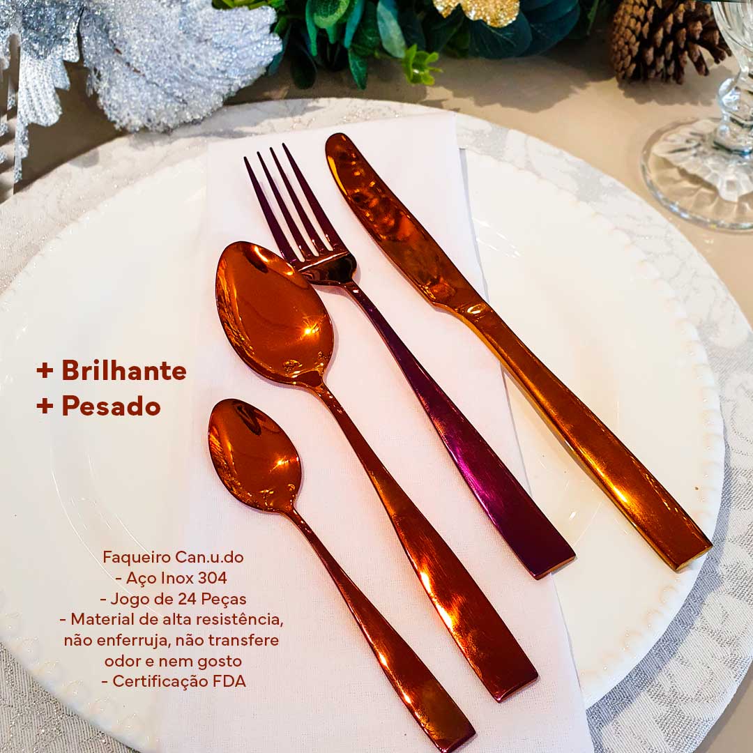 Talheres de inox 304 brilhante - 8 peças Coloridos - Não Descasca - Can ...