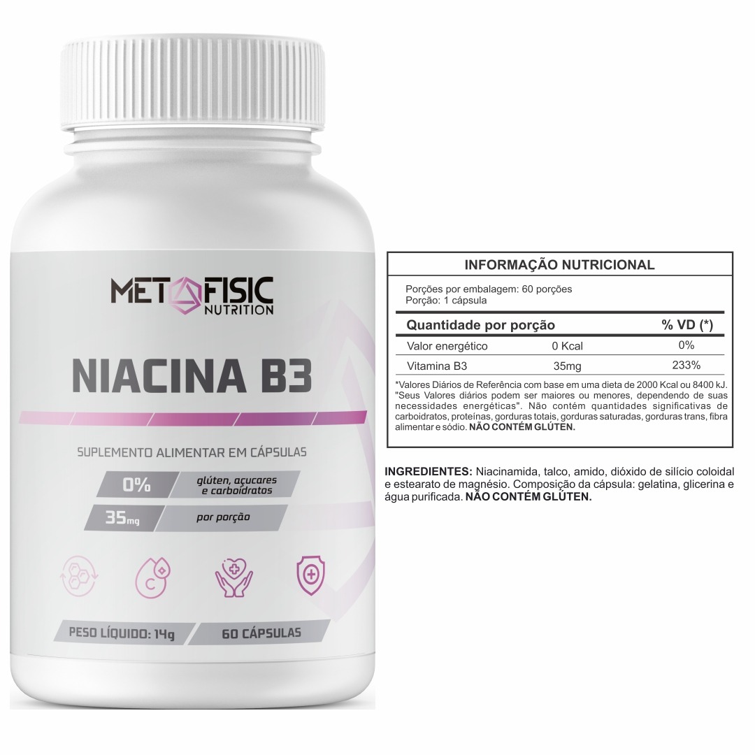 VITAMINA B3 (NIACINA) 35 MG - 60 CAPS - METAFISIC - DMS SUPLEMENTOS