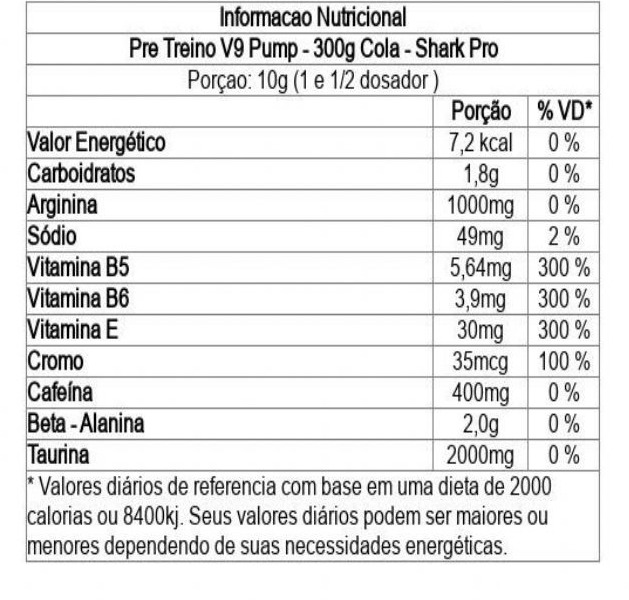 V9-pump Pre Workout - 300g Cola - Shark Pro - Natural Zone