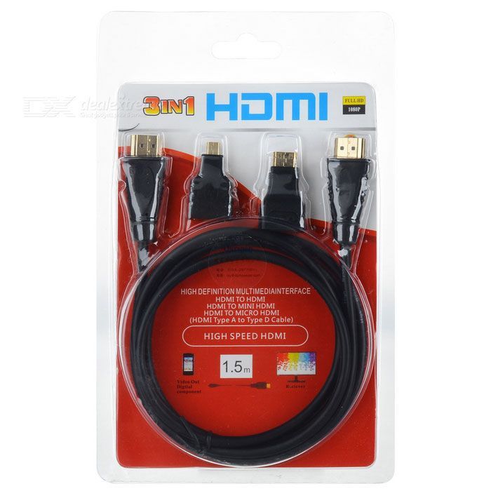 Cabo Hdmi 3 Em 1 Com Adaptadores Mini Hdmi E Micro Hdmi - HMS Imports
