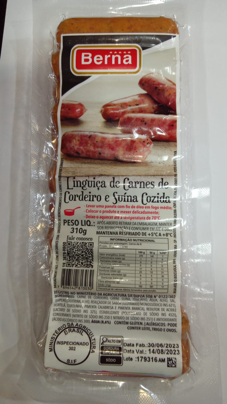 Linguiça de Carnes de Cordeiro e Suína Cozida - Berna Vila Leopoldina