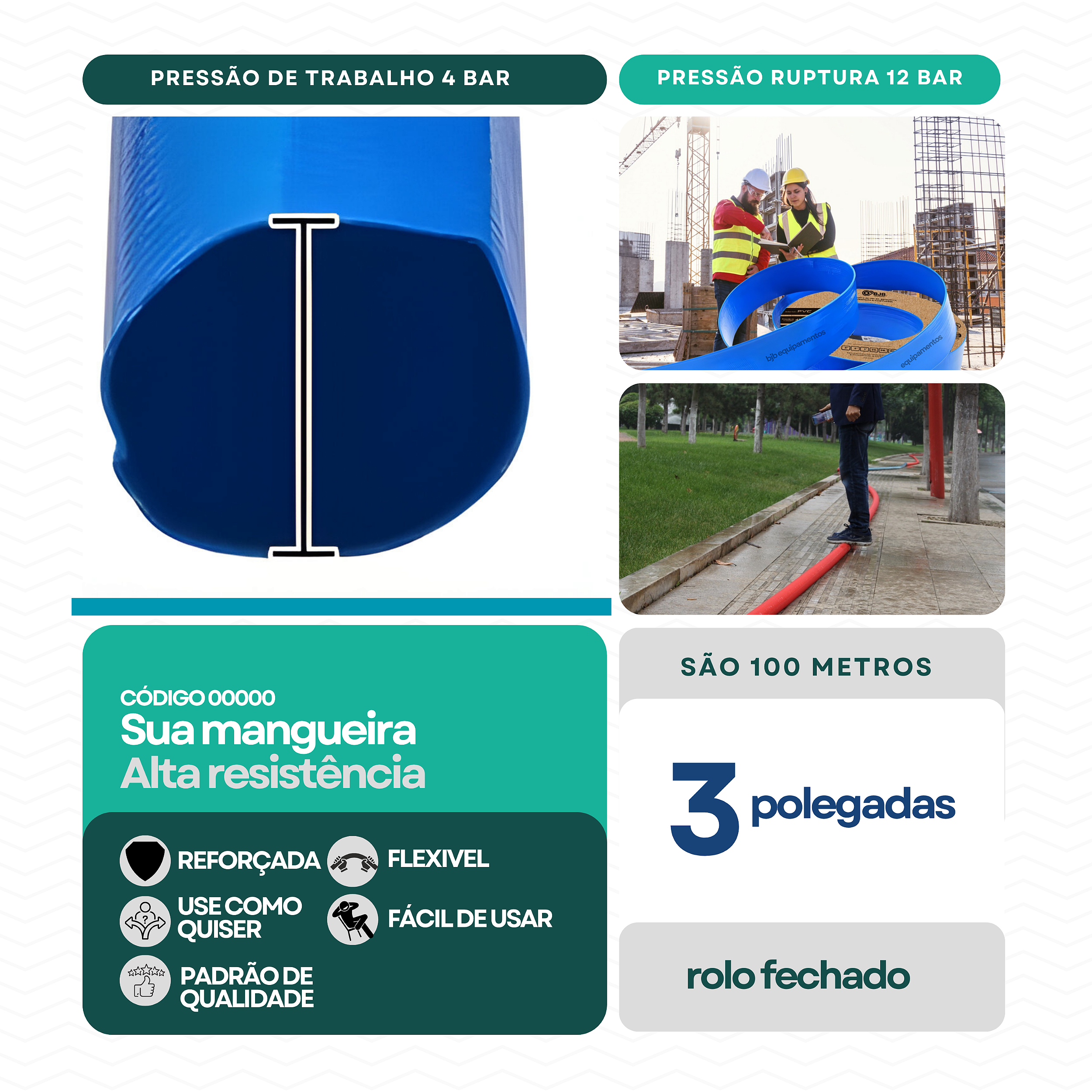 MANGUEIRA CHATA PVC FLAT AZUL 3 POLEGADAS X 25 METROS - BJB EQUIPAMENTOS