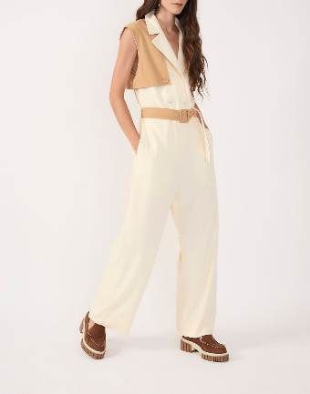 Macacão Linho Natural Bicolar - Dress To - SCARPE FARGOS