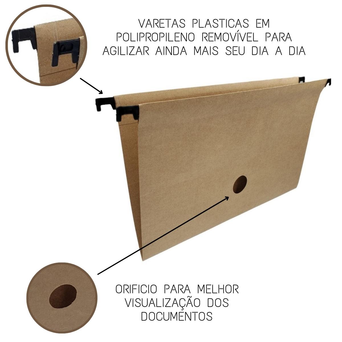 Pasta Suspensa Kraft 180Gm² Haste PVC Completa 50 Unidades - KDIN DE TUDO