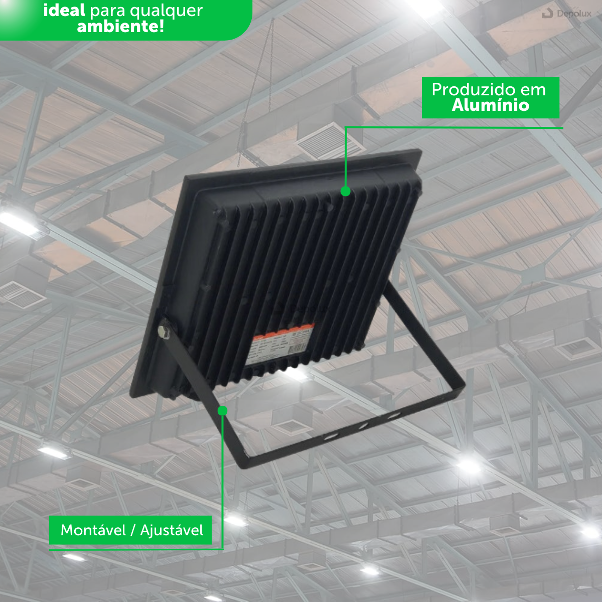 Refletor Led Avant 50W Slim 6500K Preto Externo Bivolt - Depolux