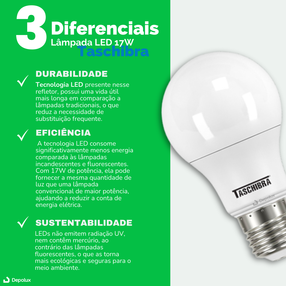 Lâmpada Led 17W Taschibra TKL100 Bivolt Soquete E27 - Depolux