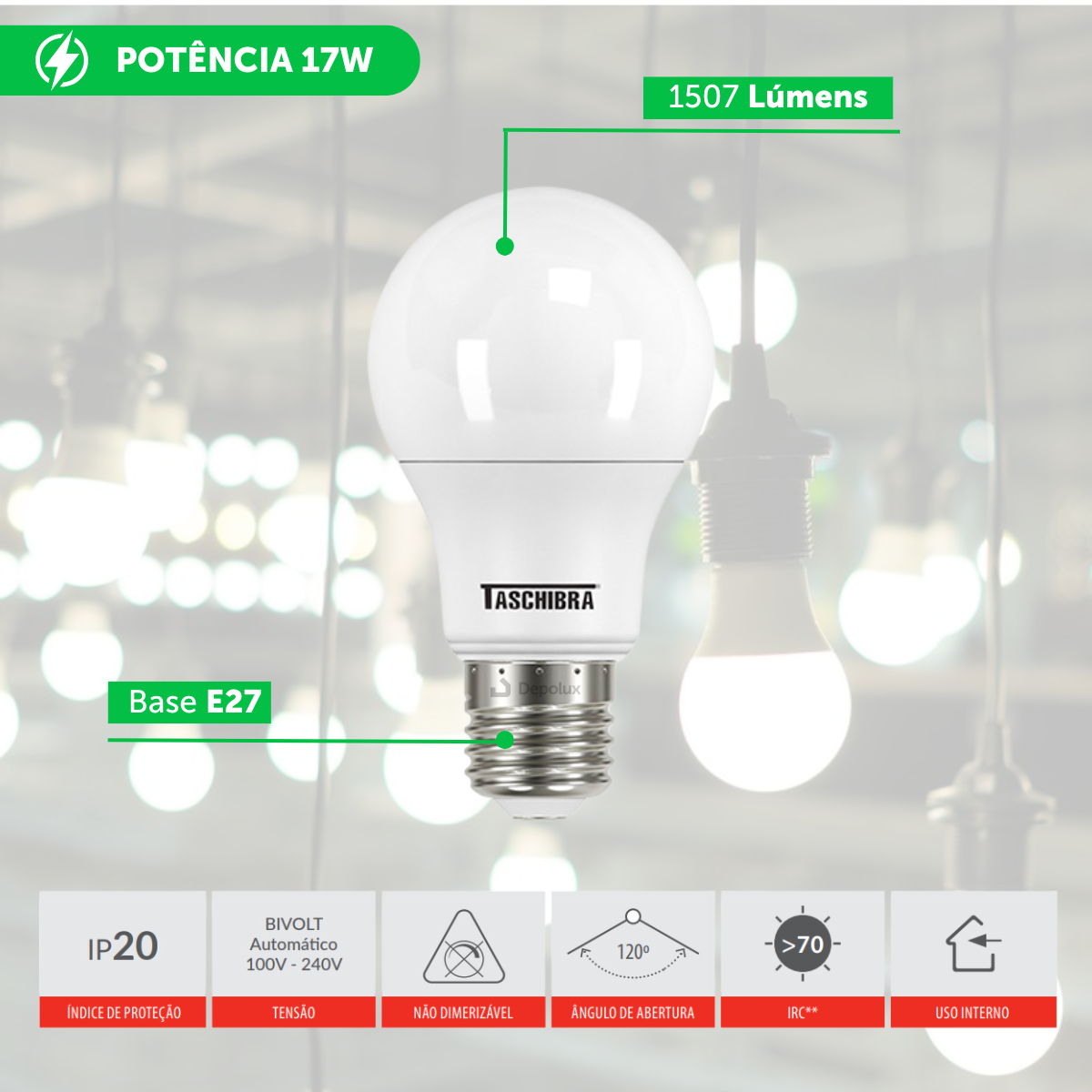 Lâmpada Led 17W Taschibra TKL100 Bivolt Soquete E27 - Depolux