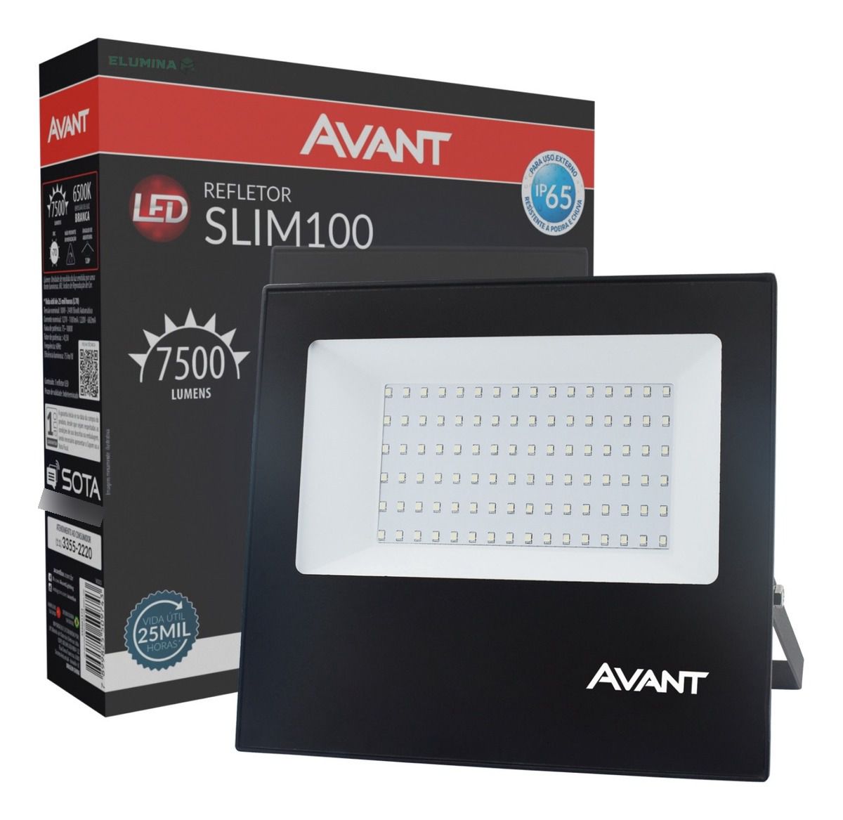 Refletor Led Avant 100W Slim 6500K IP65 Externo Preto Bivolt - Depolux