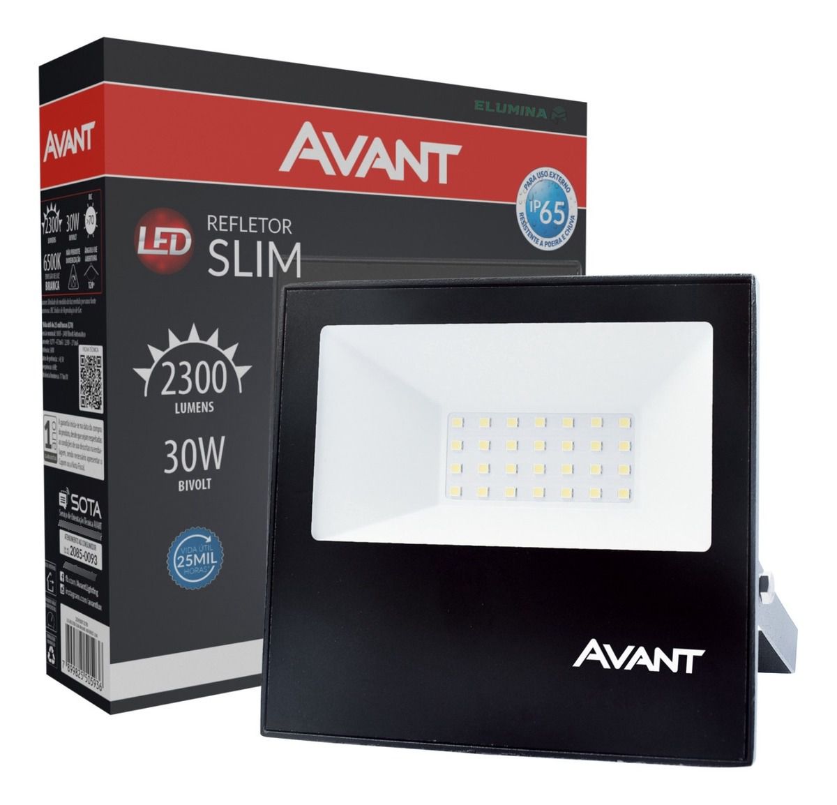 Refletor Led Avant 30W Slim Externo 6500K Preto Bivolt - Depolux