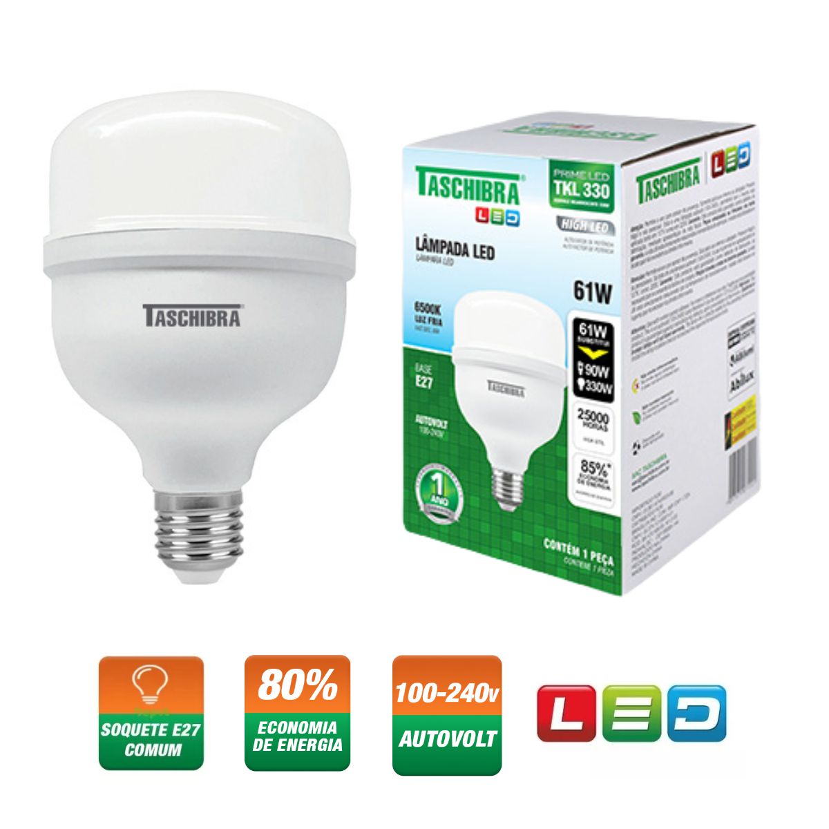 Lâmpada Led 61w Tkl 330 6500K Soquete E27 Bivolt Taschibra - Depolux