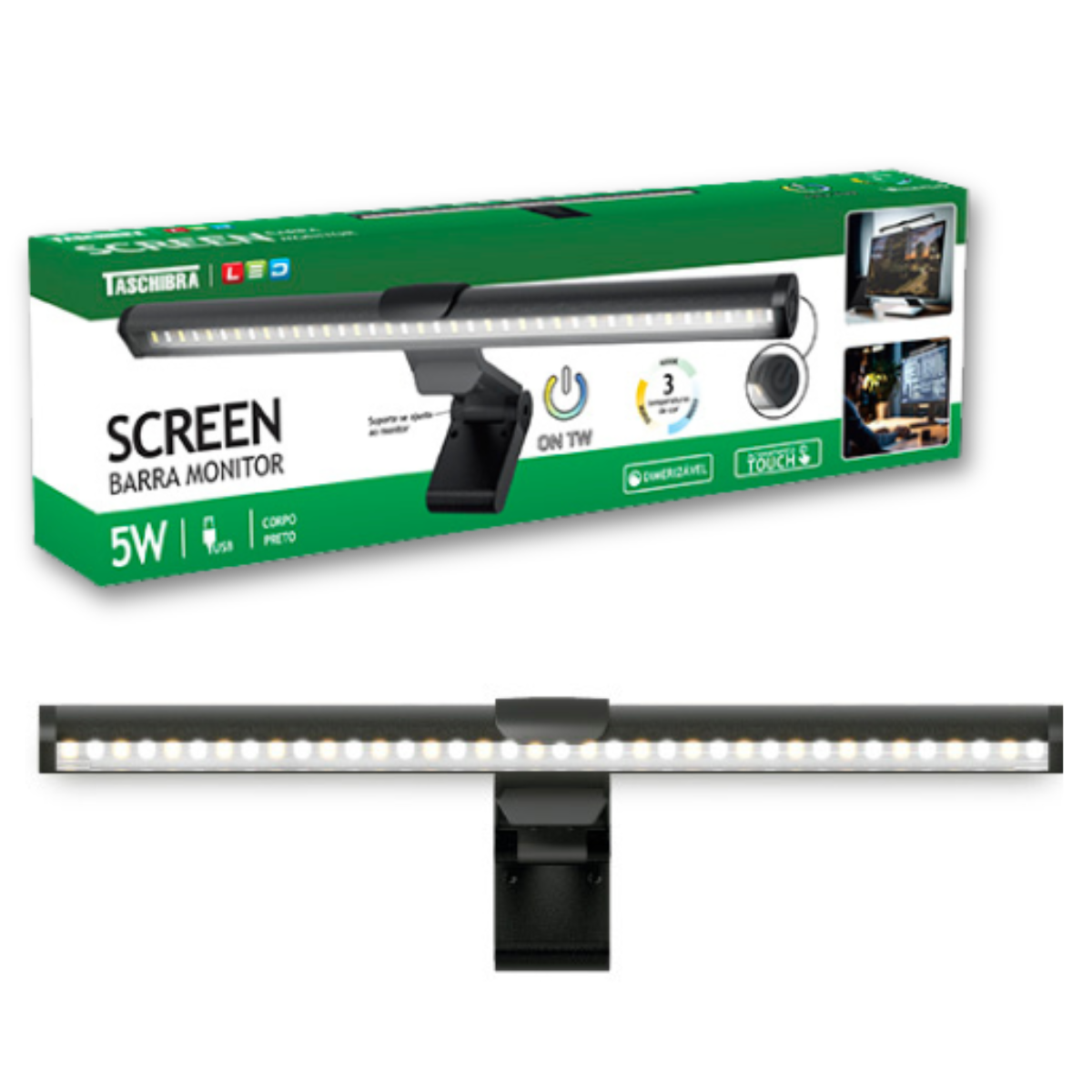 Luminária Barra Led Tela Monitor Computador USB Preta Taschibra - Depolux