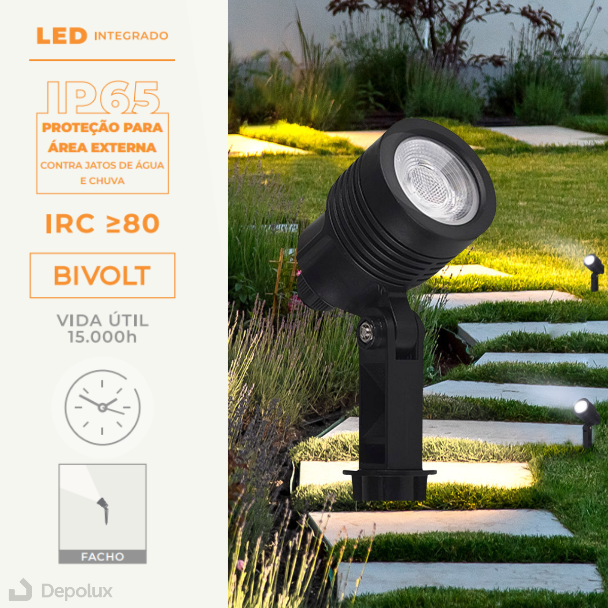 Espeto De Jardim Led Integrado 6W Clear Preto IP65 Bivolt Germany - Depolux