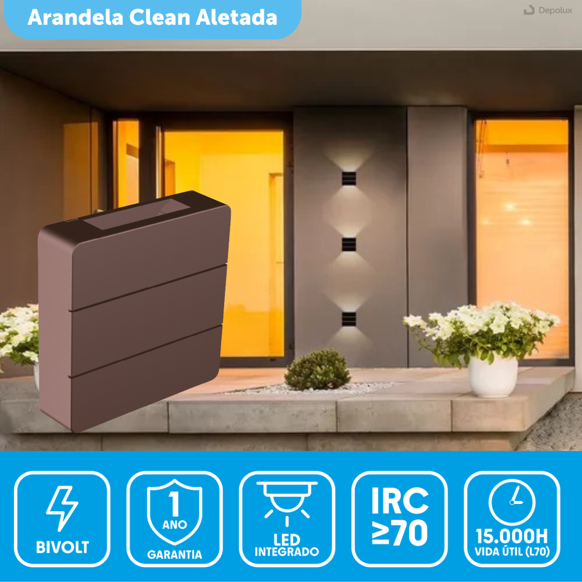 Arandela Led Externa 2 Fachos Clean Marrom 6w 3000k Blumenau - Depolux