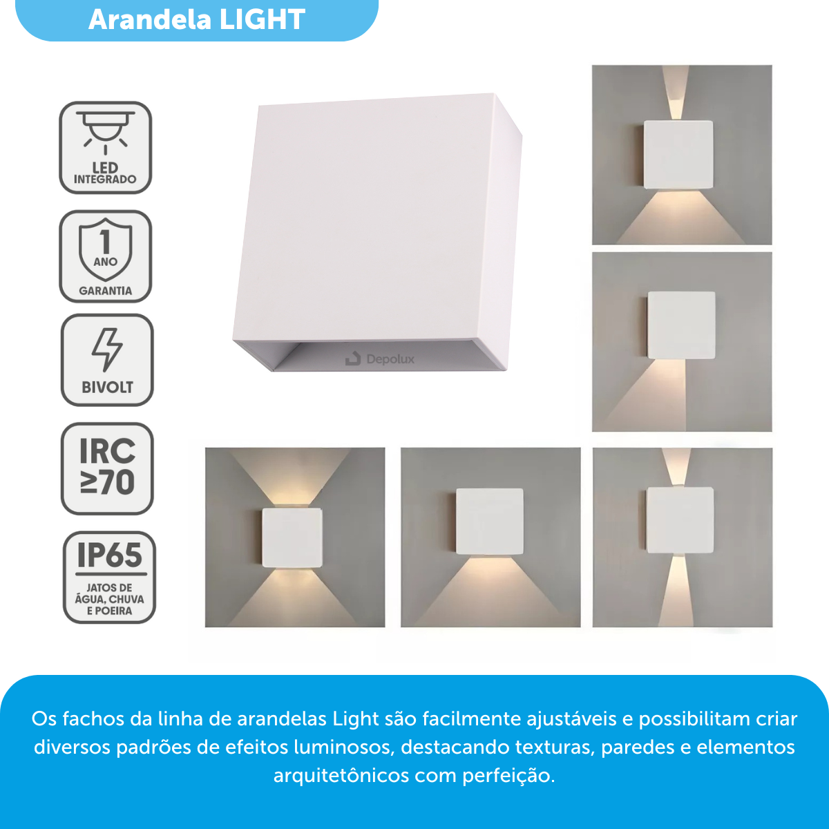 Arandela Led Externa 2 Fachos Light 4w 3000k Ip65 Germany - Depolux