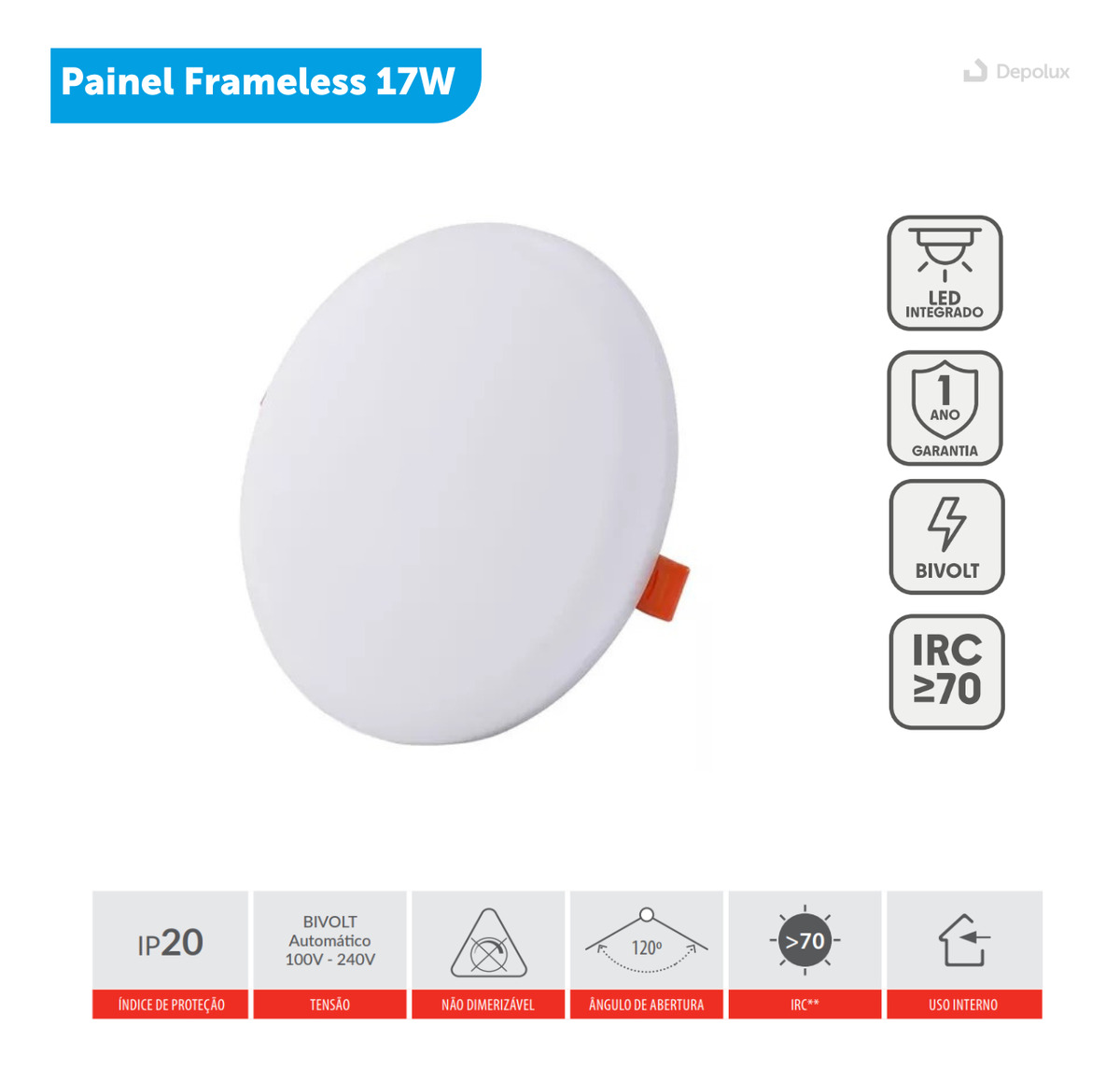 Painel de Led 17w Frameless Redondo Embutir ou Sobrepor Borda Infinita Bivolt Blumenau ...