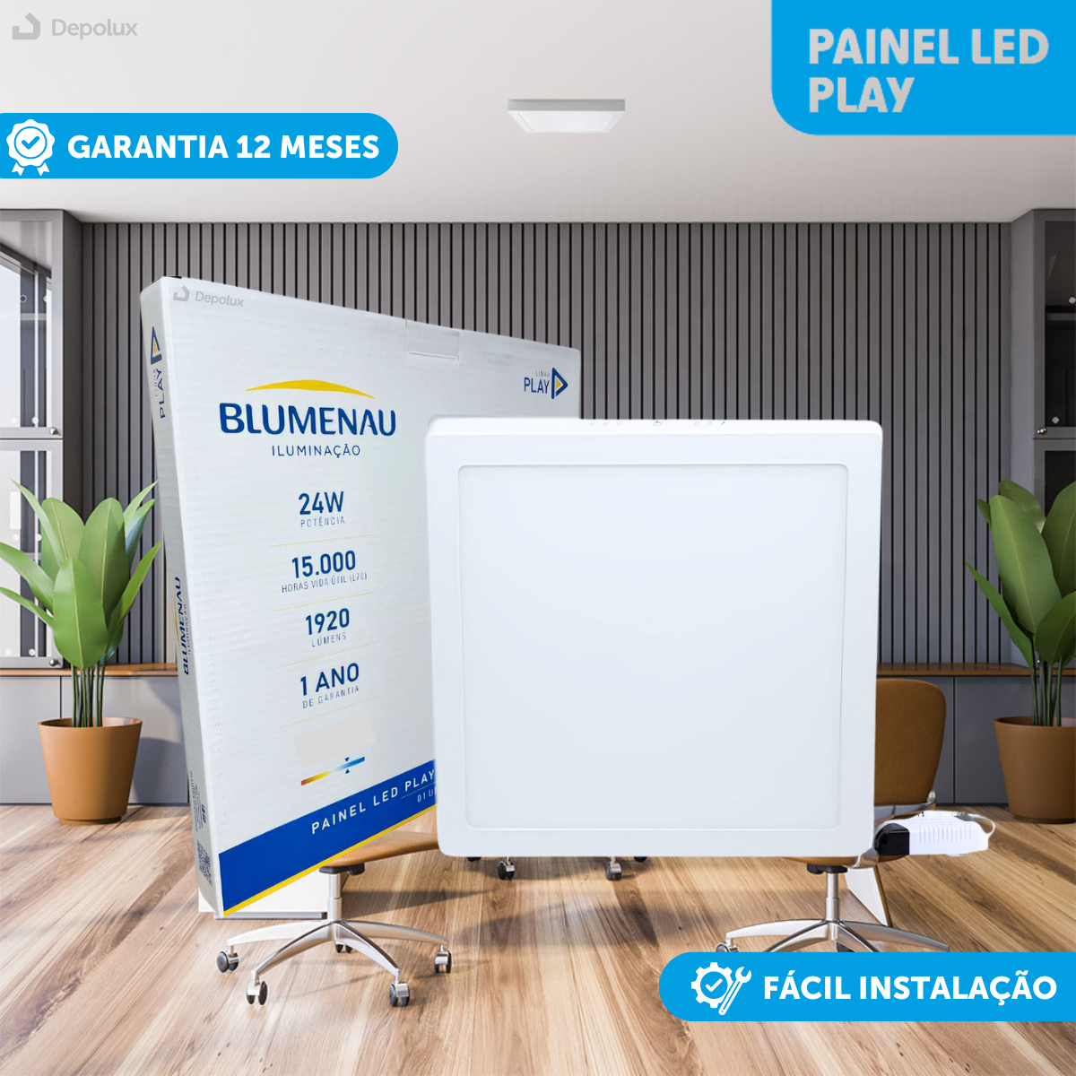 Painel de Led Quadrado 24W Play Sobrepor Branco Bivolt Blumenau - Depolux