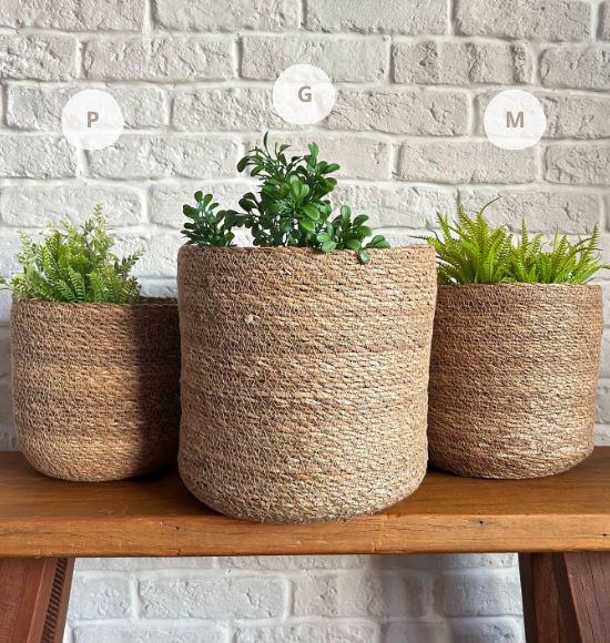 Cachepot para Plantas em Fibra Natural com Forro Plástico (3 Tamanhos ...